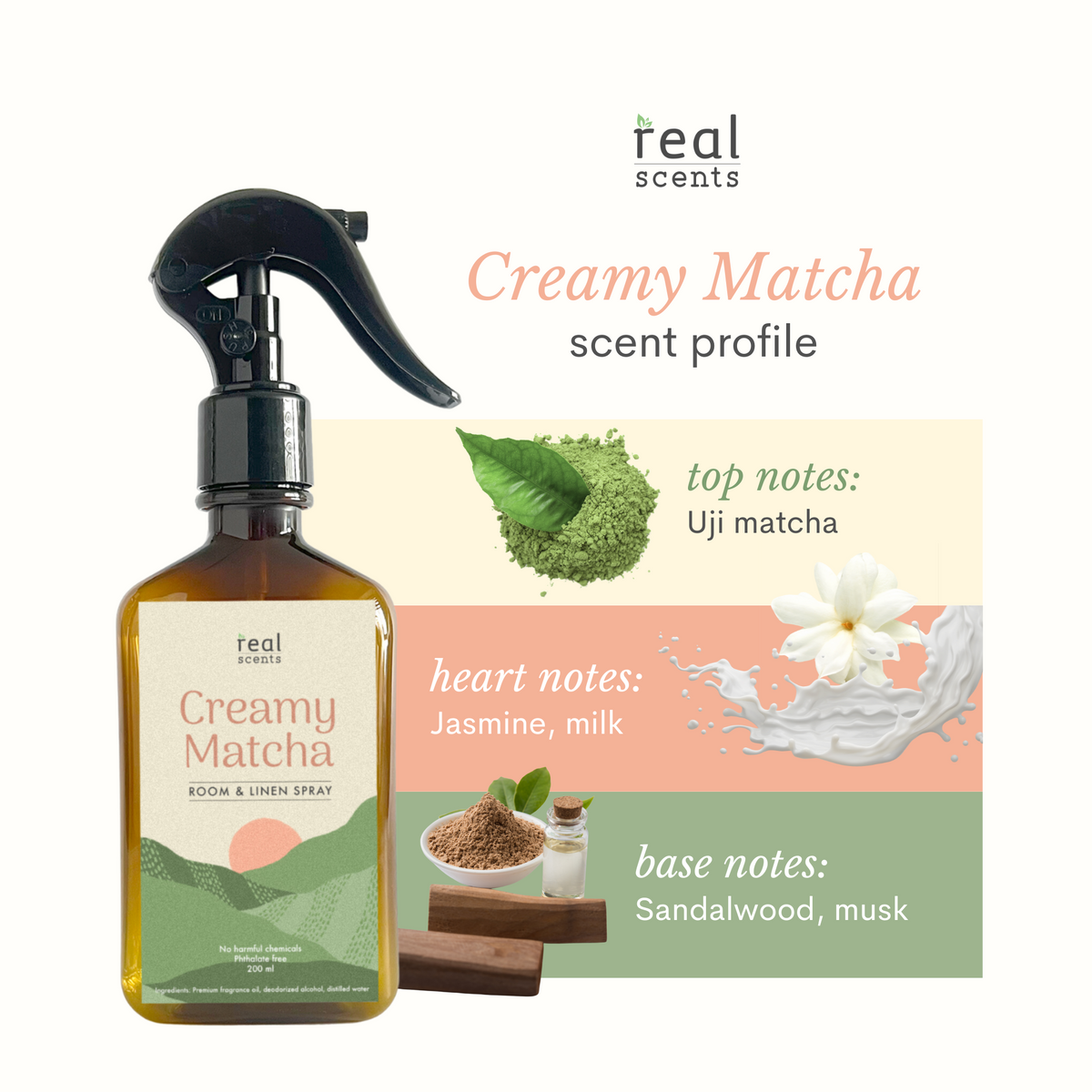 Creamy Matcha Room and Linen Spray 200ml – Real Scents